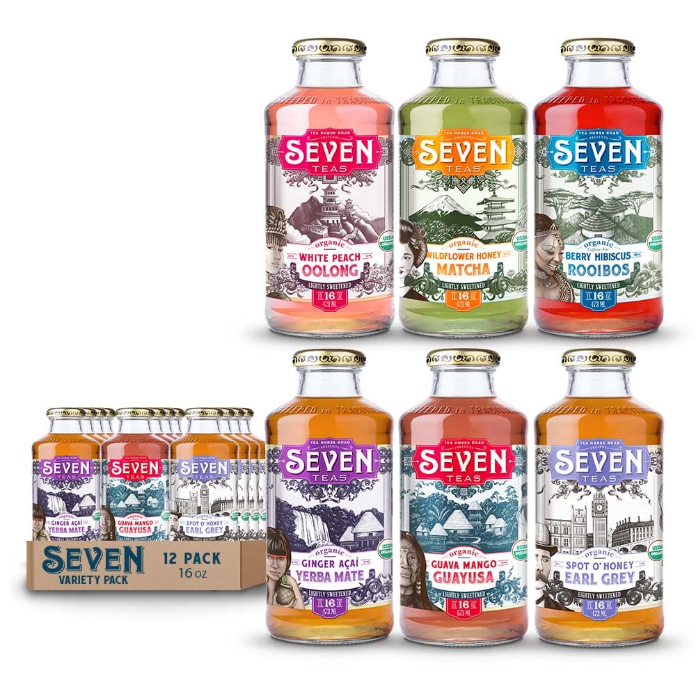 SevenTeas Around the World Variety Pack of Teas, 16 OZ (Pack of 12 Bottles), Organic, Bottled Iced Teas