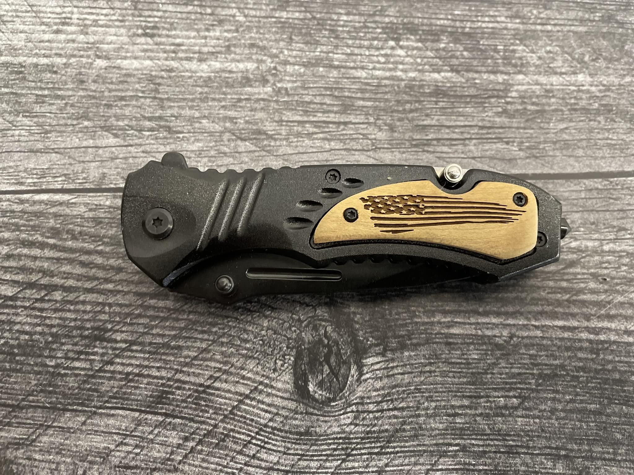 Tactical Knife Engraved American Flag