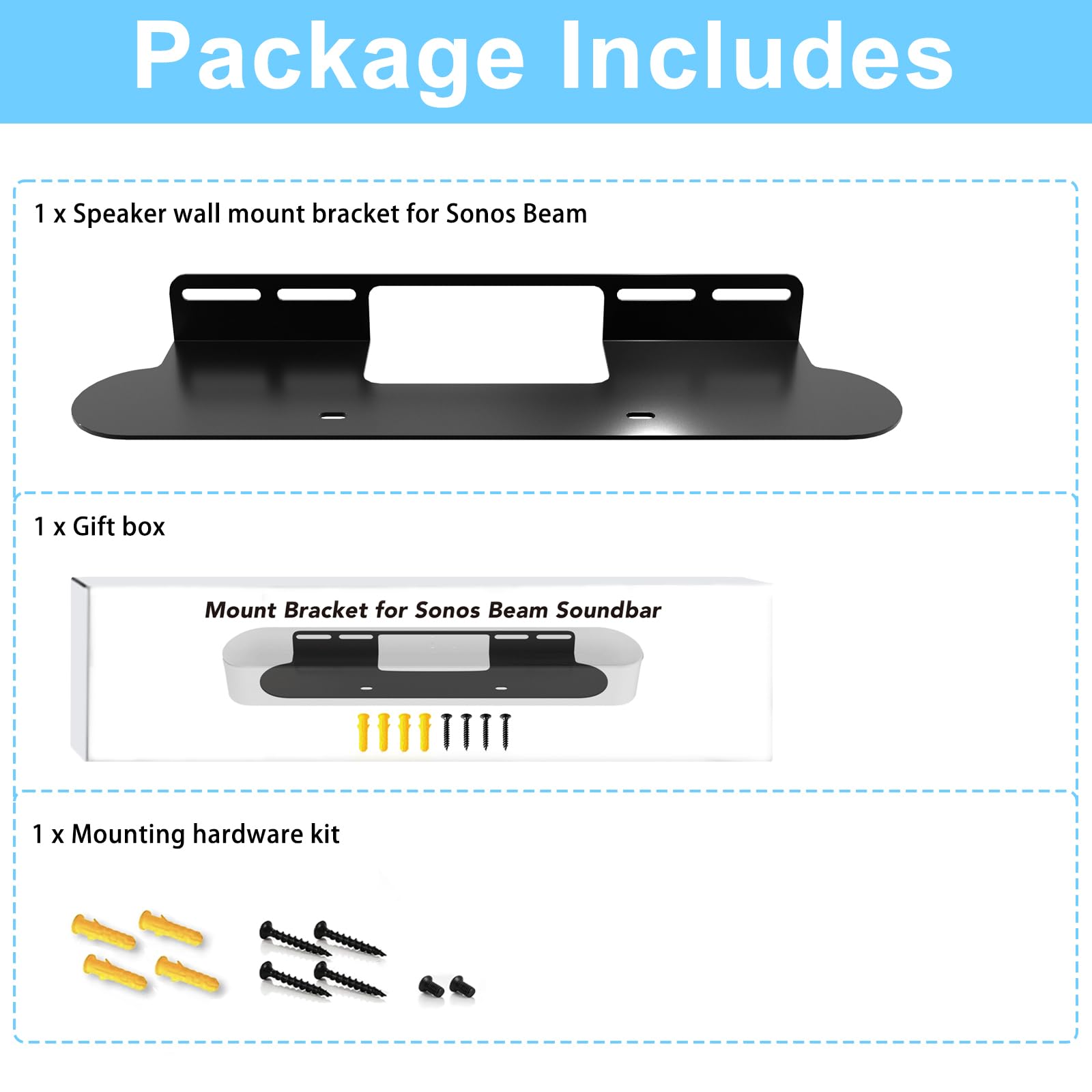 Soundbar Mount for Sonos Beam Wall Mount for Sonos Beam Gen 2 & Gen 1 Smart TV Sound Bar with Hardware kit, Black