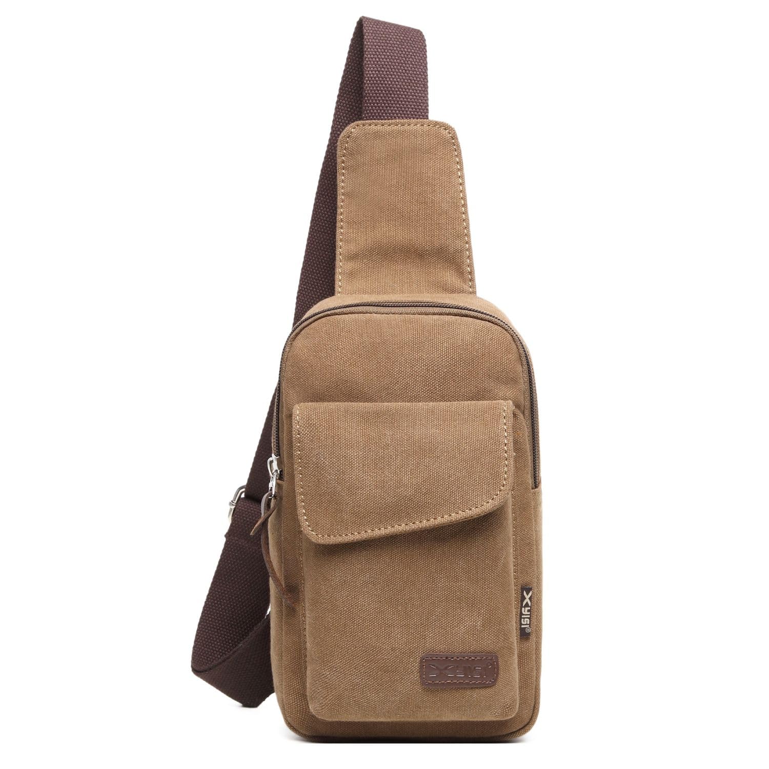 Wxnow Sling Bag Man Purse Small Backpack Shoulder Crossbody Bags Travel Bag Mini Chest Pack for Men and Women Brown