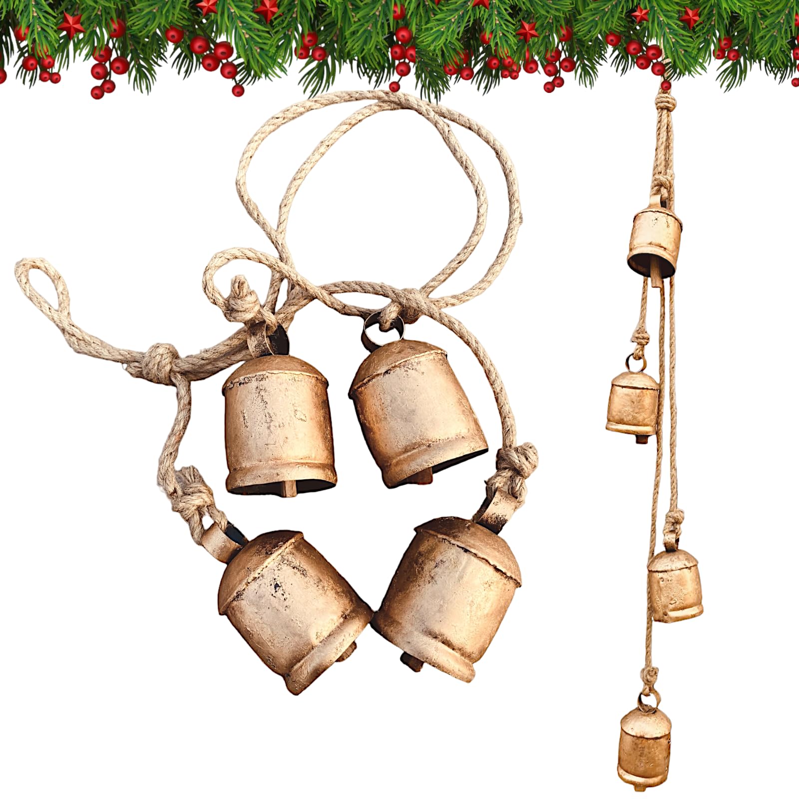 shabby chic bells rustic hanging jingle Christmas tree decor - large handmade lucky cow bells vintage rustic metal tranquil wind chimes solid decorative wall hanging décor home decor gifts