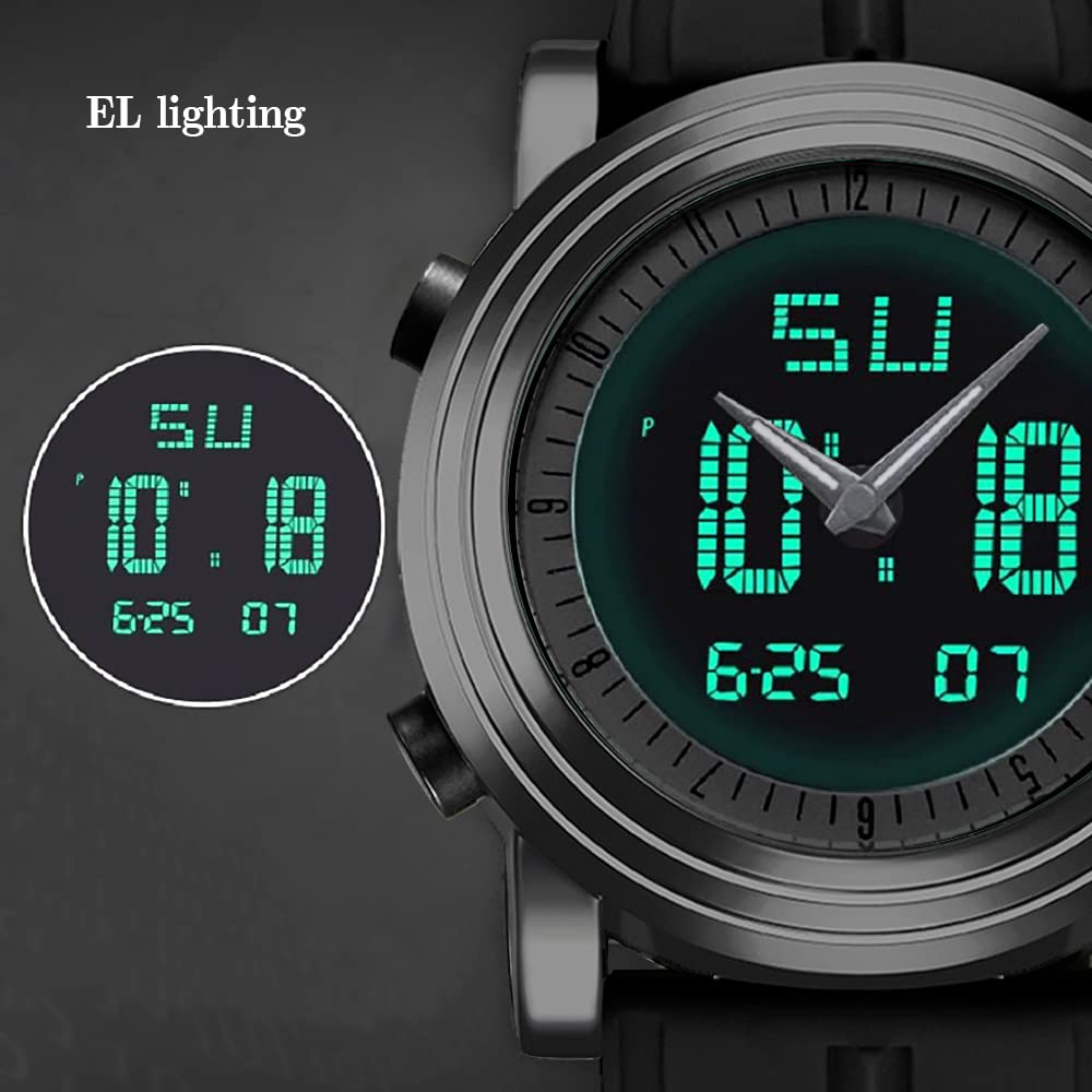 SINOBI Digital Watch Big Case Men Women Sport Watches Luminous Dual Time Display Hour Orange Rubber Strap