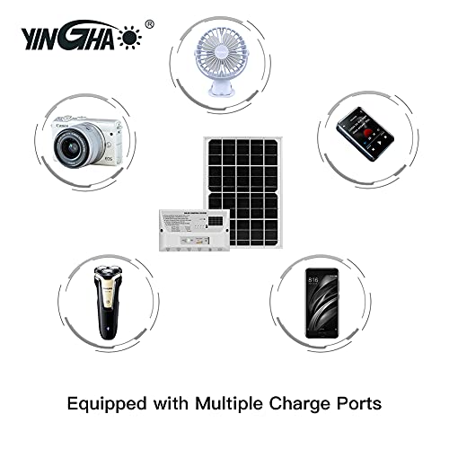 YINGHAO Solar Lights Indoor Home, 12W Solar Panel Light with 4 LED Bulbs, Solar Pendant Lights Outdoor 6000mAh Battery Phone Charging, Emergency Power Backup Off Grid for Camping Shed Yard Shop Barn