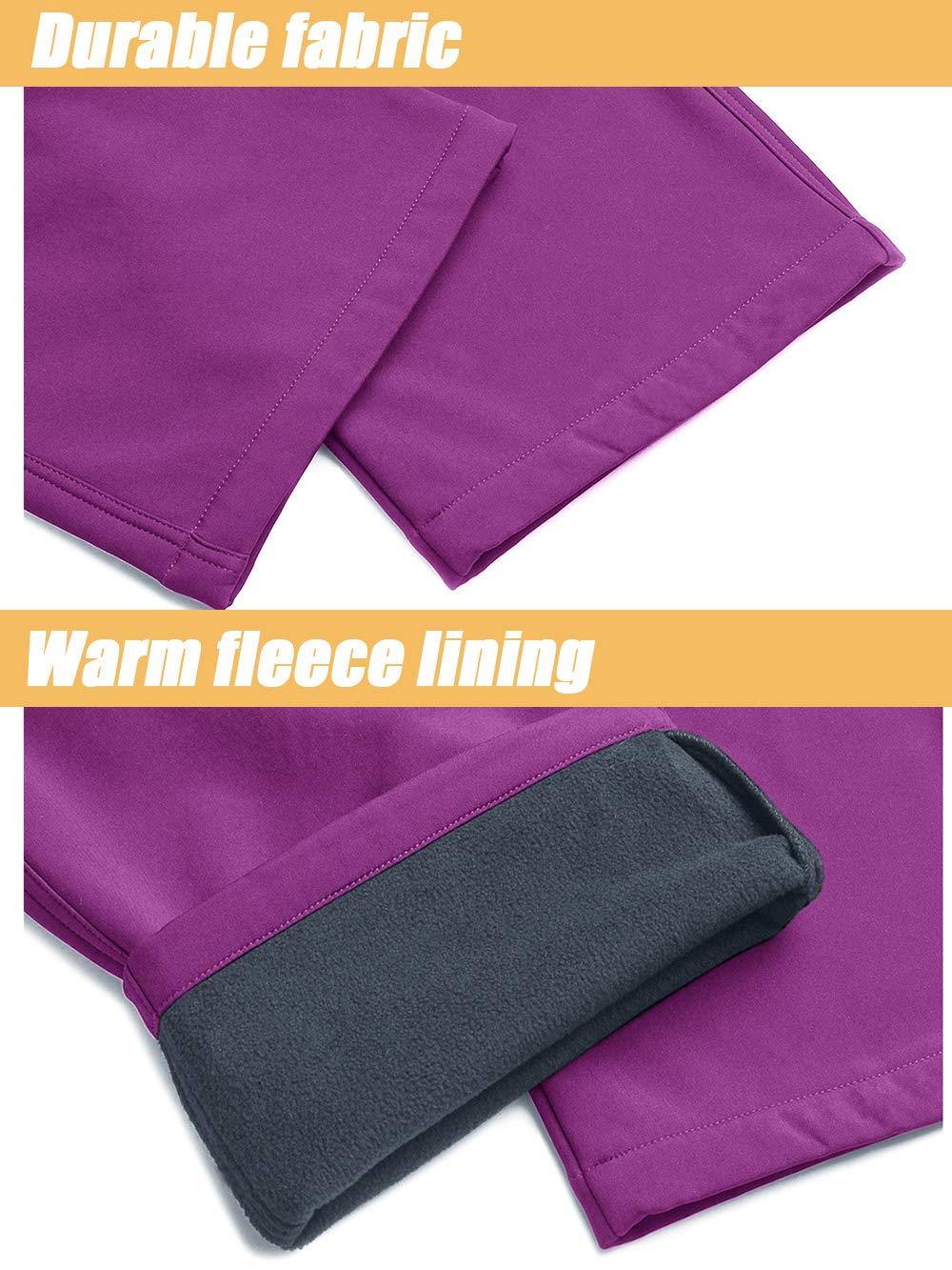 TACVASEN Women's Thicken Pants-Waterproof Snowboard Mountain Softshell Pants, Purple, 30
