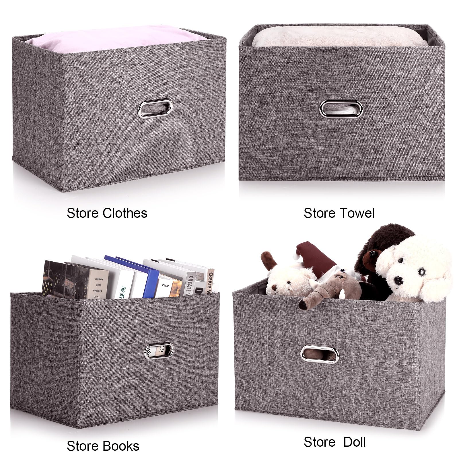 Windyun 6 Pcs Large Collapsible Storage Bins with Lids 17.7 x 11.8 x 11.8 Inch Fabric Closet Storage Cube Boxes Foldable Organizers Containers for Home Closet Office Bedroom Nursery Playroom, Grey
