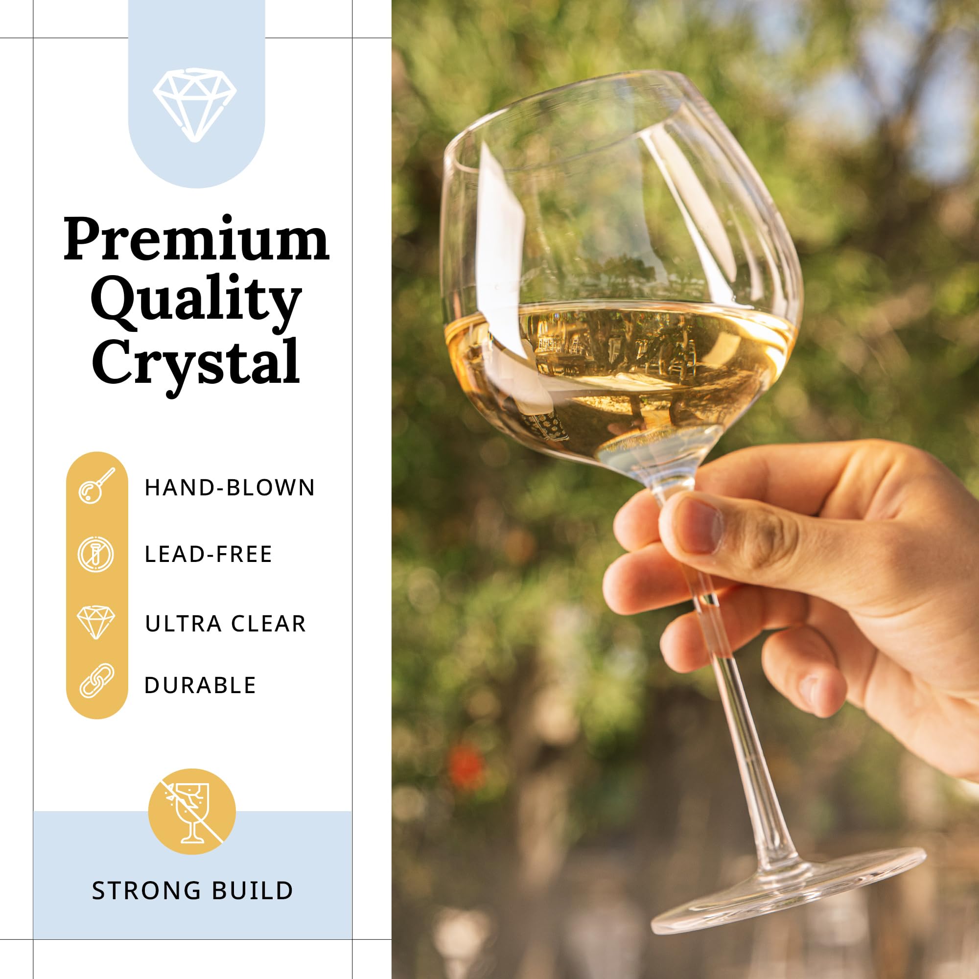 Wine Glasses Set of 4 – 22oz Elegant Wine Glass Gift Set – Modern Long Stem Crystal Wine Glasses for White & Red Wine – Hand Blown Lead-Free White Wine Glass Set for Restaurant & Home Bar Use