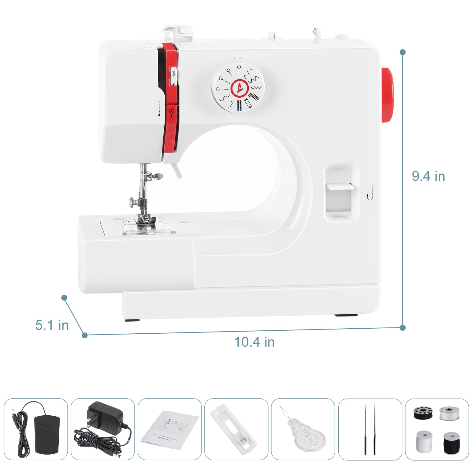 Sewing Machine for Beginners Mini Portable Sewing Machine with 12 Built-In Stitches Heavy Duty Handheld Electric Sewing Machine for Kids, Adjustable Speed & Great for Beginners, Grey
