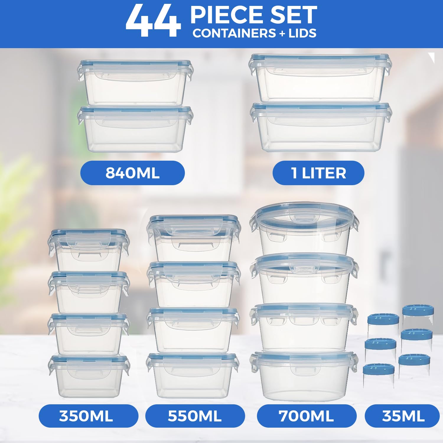 Shazo 36 pc Food Storage Containers with Lid, Plastic Food Containers for Kitchen Organization Airtight Leak Proof Meal Prep Easy Snap Lock Lunch Box - BPA Free Food Prep Storage Container