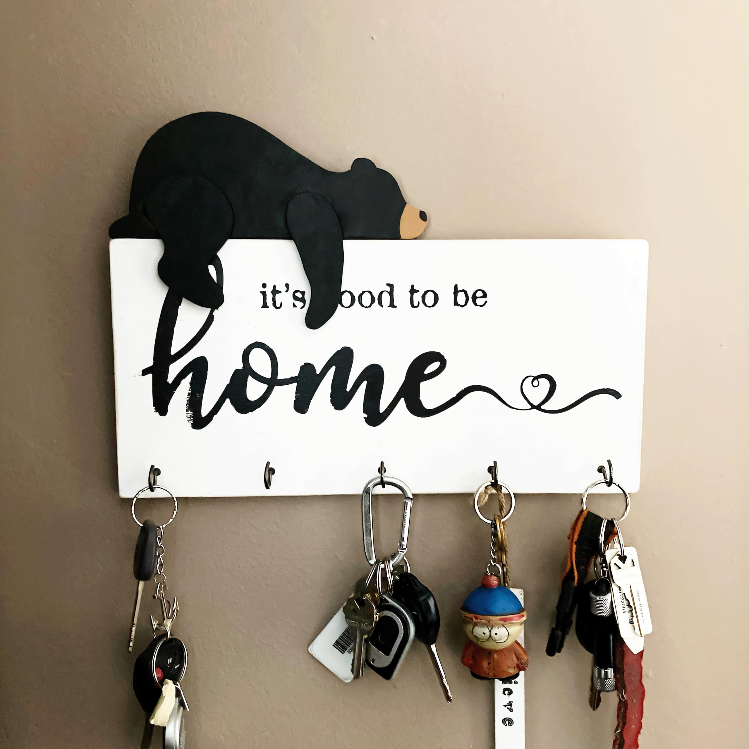 Woodland Nursery Decor For Baby, Black Bear Decoration, Wooden Wilderness Sleeping Bear, Safari Forest Decor For Classroom Bedroom Nursery Room Shelf (Black)