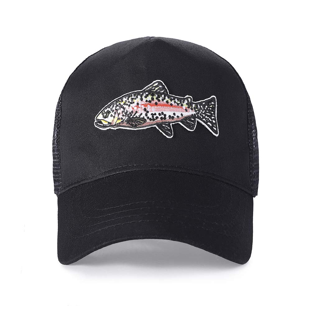 WOOG2005 for Women Men, Fishing Gift Structured Trucker Hat Meshback Cap for Men Women (Rainbow Trout - Black)