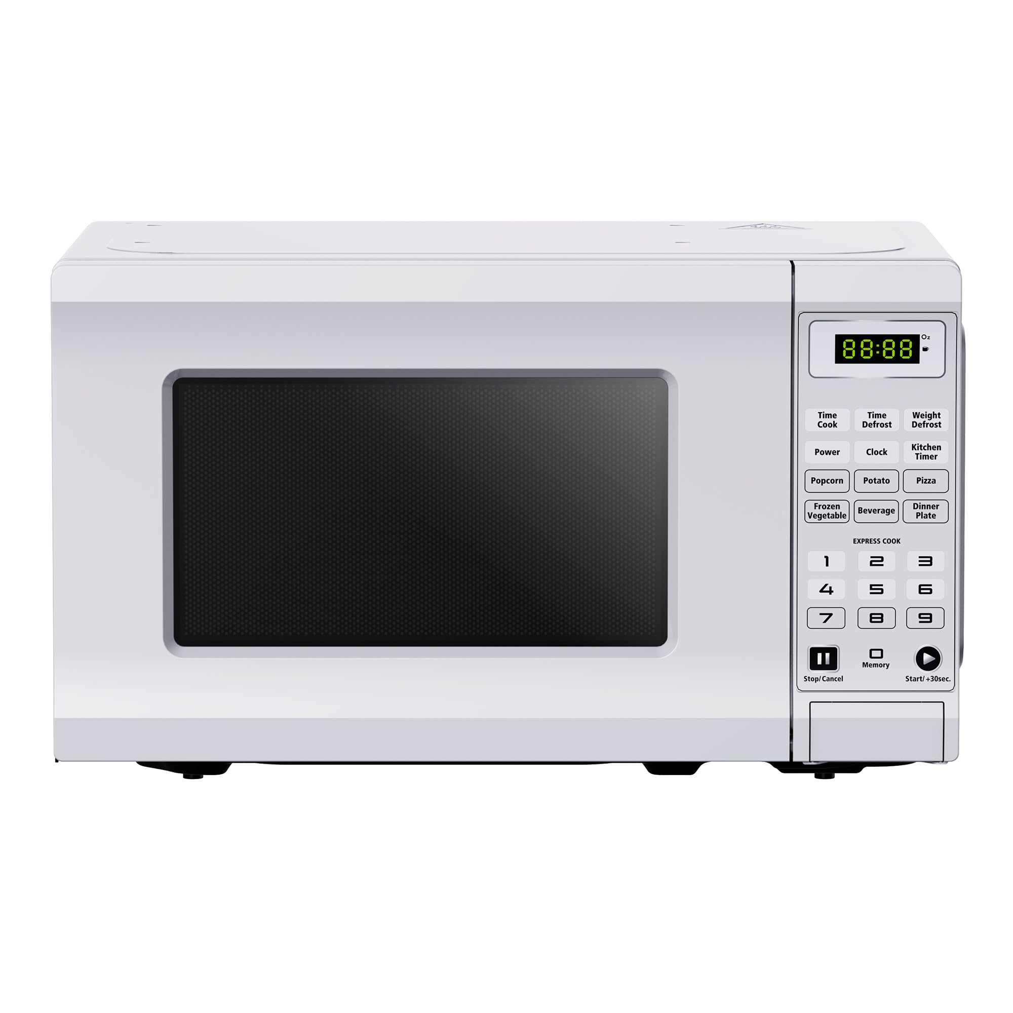 West Bend EM720CPI-PM 0.7 Cubic Foot Capacity 700 Watt Compact Countertop Microwave Oven Kitchen Appliance with 8.5 Inch Round Turntable, White