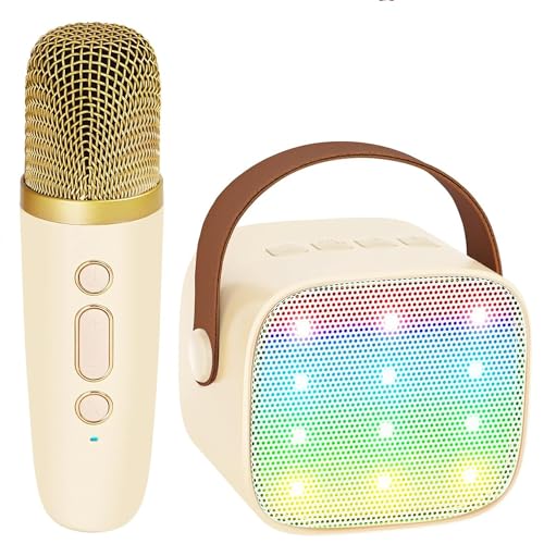 YLL Kids Karaoke Machine, Portable Bluetooth Speaker with Wireless Microphone for Adults, Karaoke Toys Gifts for Girls Ages 4, 5, 6, 7, 8, 9, 10, 12 +Year Old Birthday Party (Beige)