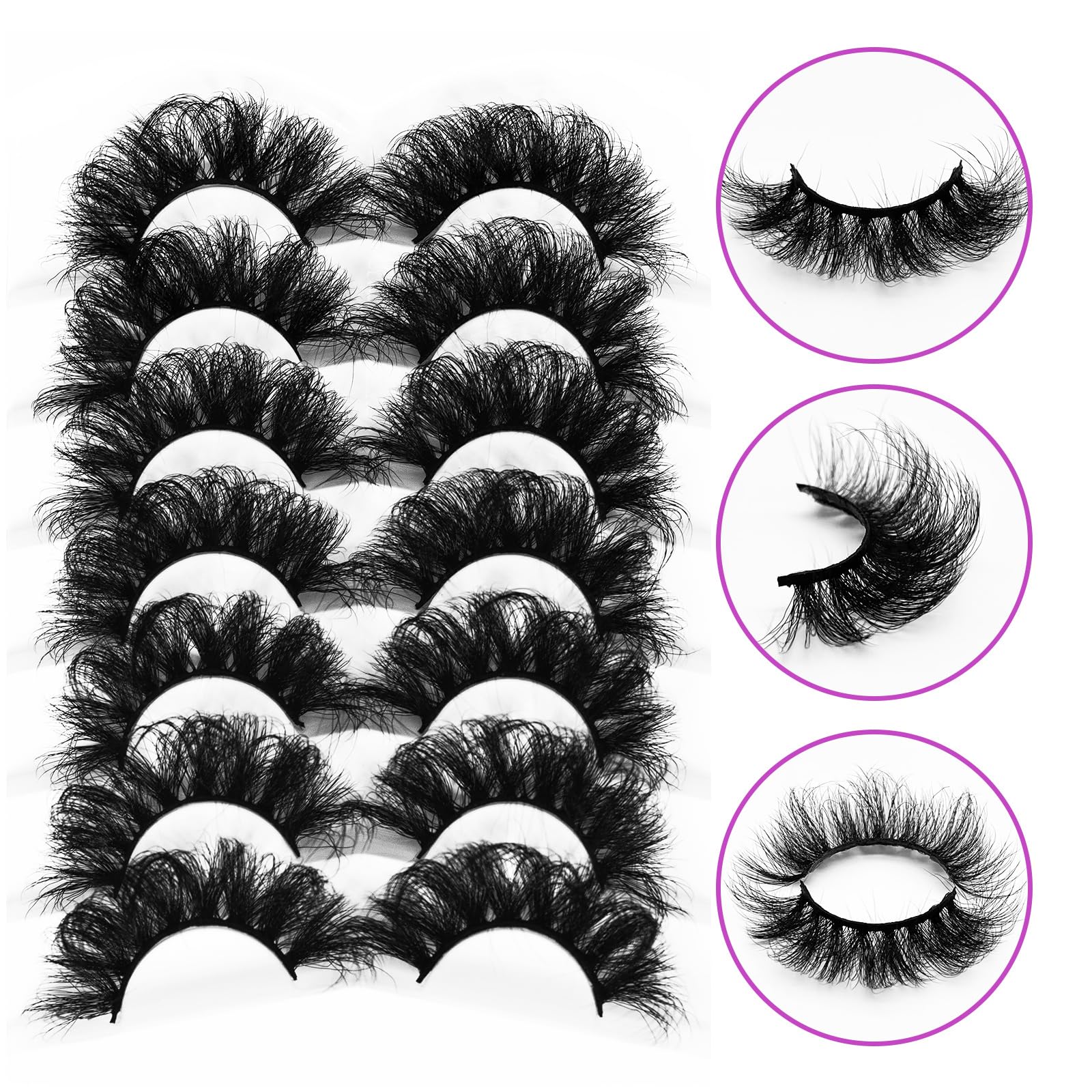 Zoe eyelashes (Dense) Mink Lashes Soft and skin friendly 25MM Long Dramatic，Wispy Clear Band Extension Volume Fluffy Fake Eyelashes 7 pairs