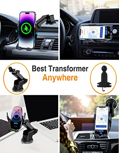 Wireless Car Charger Mount, 15W Qi Fast Charging Auto-Clamping Cell Phone Car Holder Air Vent Windshield (Pink)