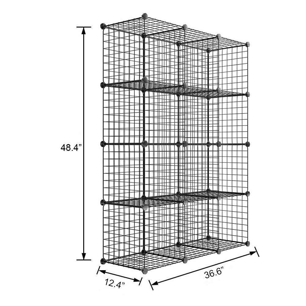 Wishwill Wire Cube Storage Organizer, 12 Cube Metal Wire Cube Shelving, Stackable Modular Storage Organizer , DIY Closet Cabinet Bookshelf Ideal for Living Room, Bedroom, Office Black