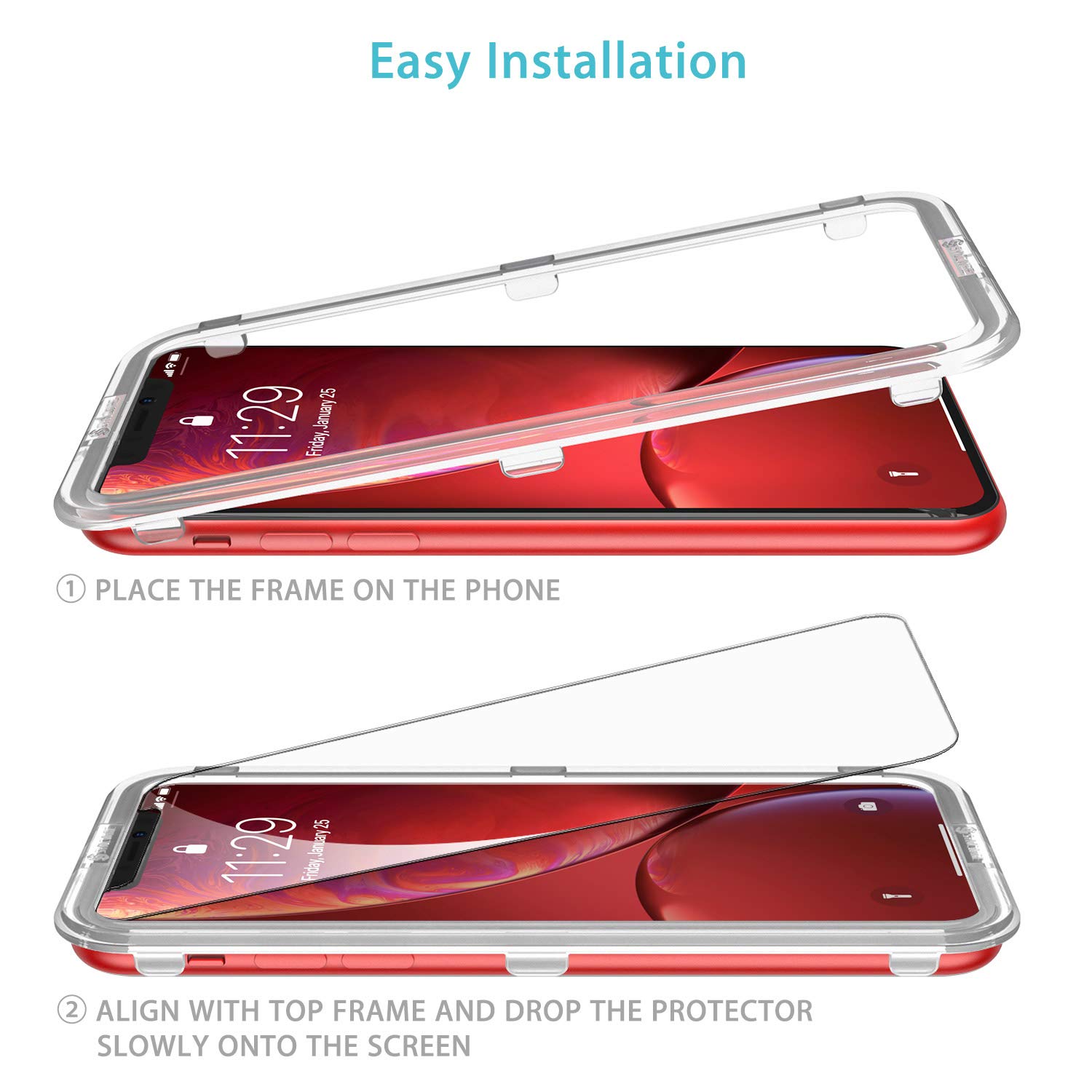 Syncwire Screen Protector for iPhone 11, iPhone XR (3-Pack), Anti-Fingerprint Tempered Glass Screen Protector (9H Hardness, 6X Stronger, Installation Frame, Bubble Free) [Not Edge to Edge]