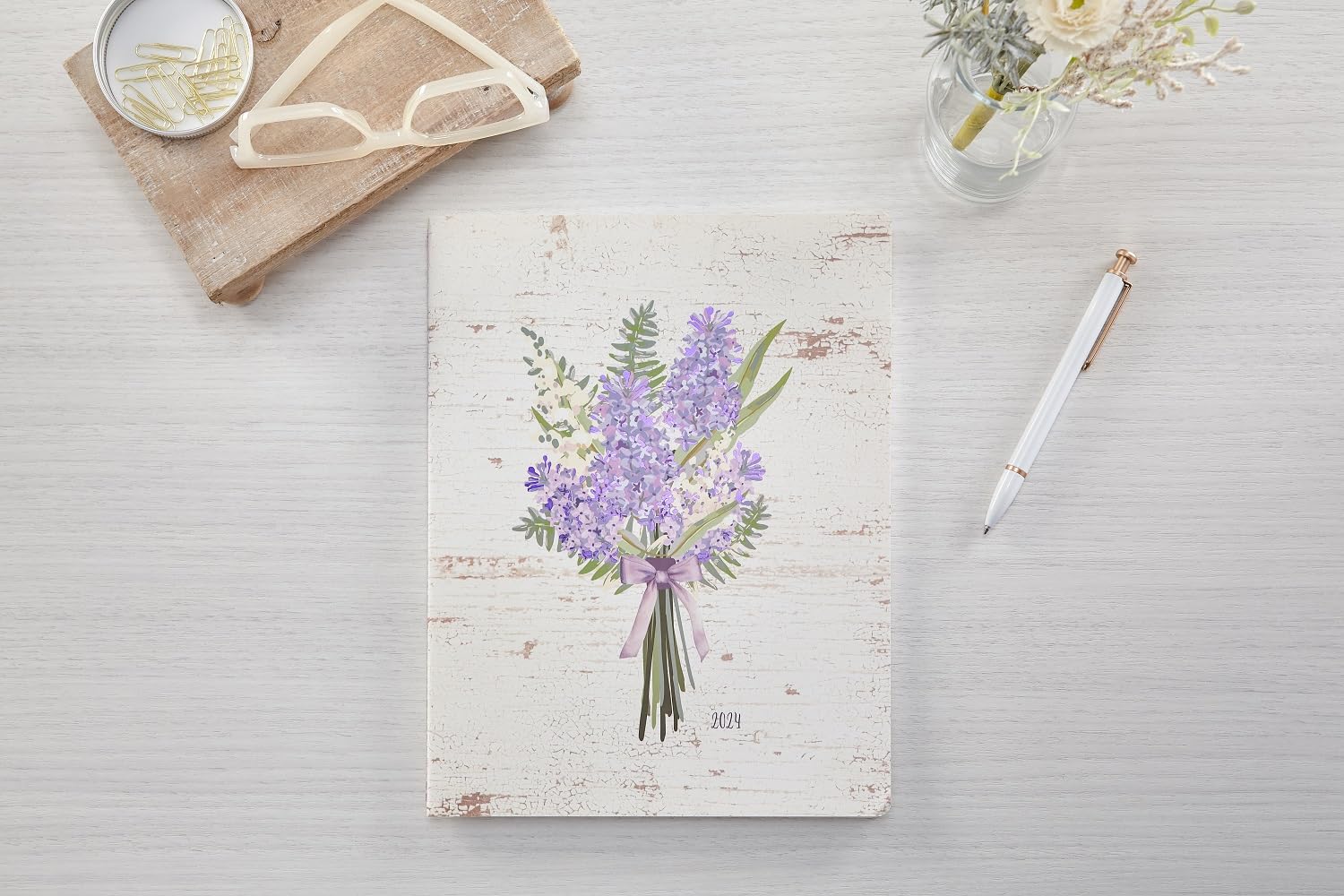 Southworth Planner (January 2024-December 2024), 8.5" x 11", Lovely Lavender Floral Bouquet, Premium 28#/105 gsm Paper, Large Flex Cover (91030)