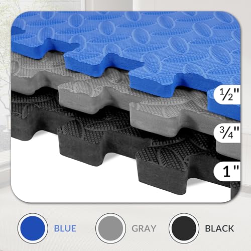 Signature Fitness Puzzle Exercise Mat with EVA Foam Interlocking Tiles, Black, 1/2β Thick, 12 Tiles, 48 Sq Ft