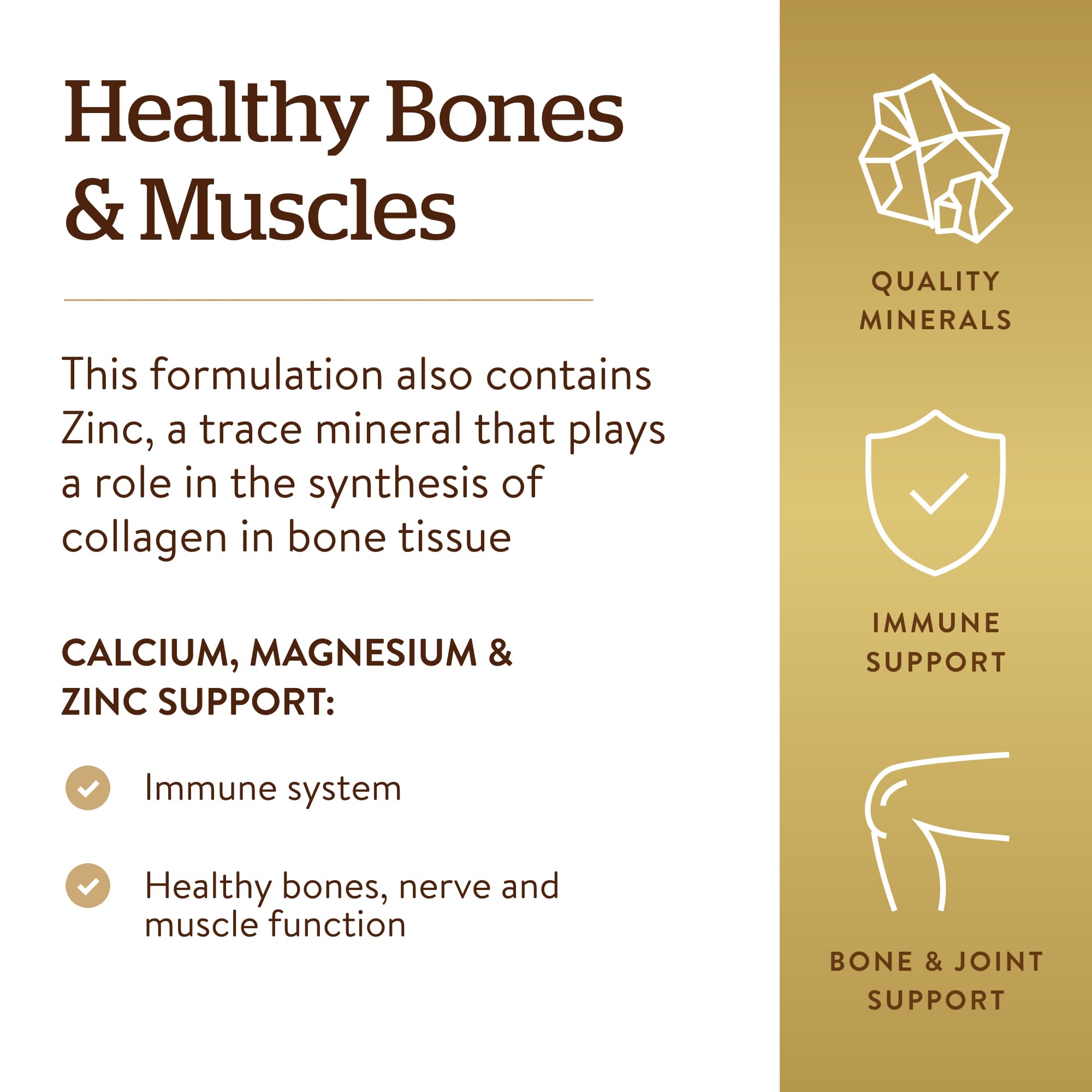 Solgar Calcium Magnesium Plus Zinc, 100 Tablets - Promotes Healthy Bones and Teeth - Supports Nerve & Muscle Function - Non GMO, Vegan, Gluten Free, Dairy Free, Kosher, Halal - 33 Servings