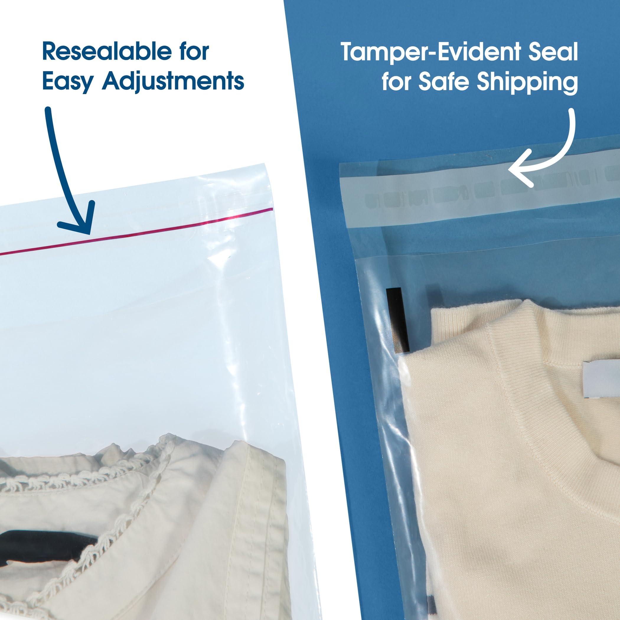 Spartan Industrial - 14” X 20” (500 Count) Self Seal Clear Poly Bags with Suffocation Warning for Packaging, Clothes & Shipping - Resealable Glue