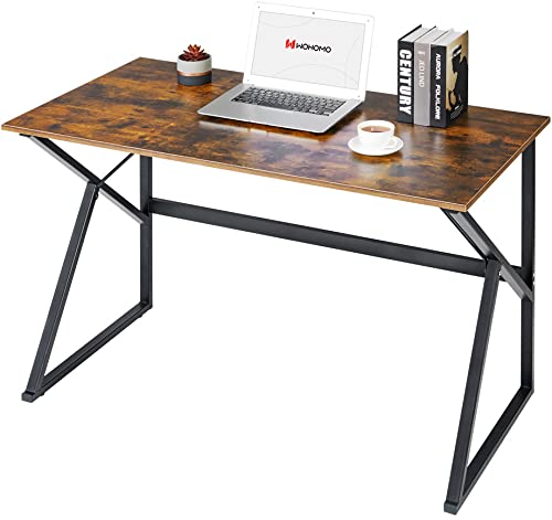 WOHOMO Computer Writing Desk 47 inch for Small Space,K-Shaped Sturdy Home Office School Kid Table,Wood Metal Workstation Simple Modern PC Stand Desk,Rustic Brown Vintage