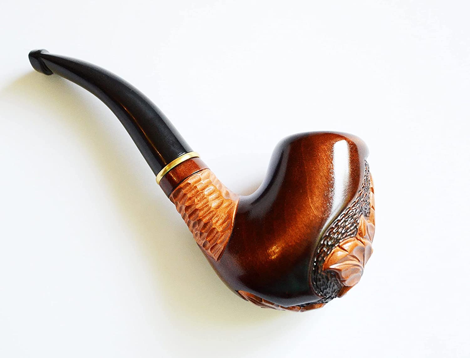 Souvenir Present Author's Unique Hand Carved Handmade Wooden Pipe * Dragon Metal * Gift for a man