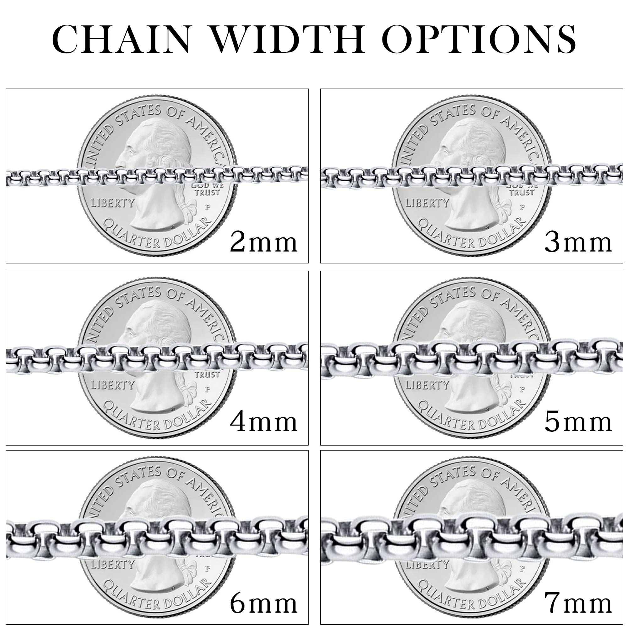 Square Rolo Chain Necklace 2mm 20inch Stainless Steel Box Chain Jewelry for Men & Women