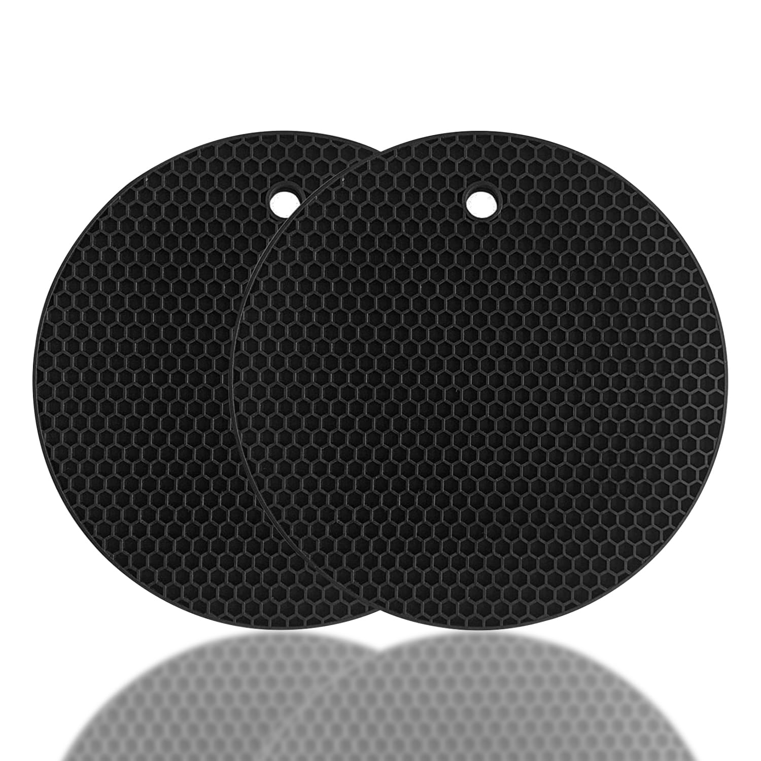 Silicone Trivet Mats,2Pcs Multipurpose Non Slip Heat Resistant Pot Holders for Kitchen Countertops(Black)