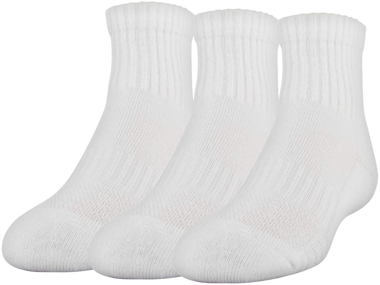 Under Armour Youth Training Cotton Quarter Socks, Multipairs , White (3-Pairs) , Small