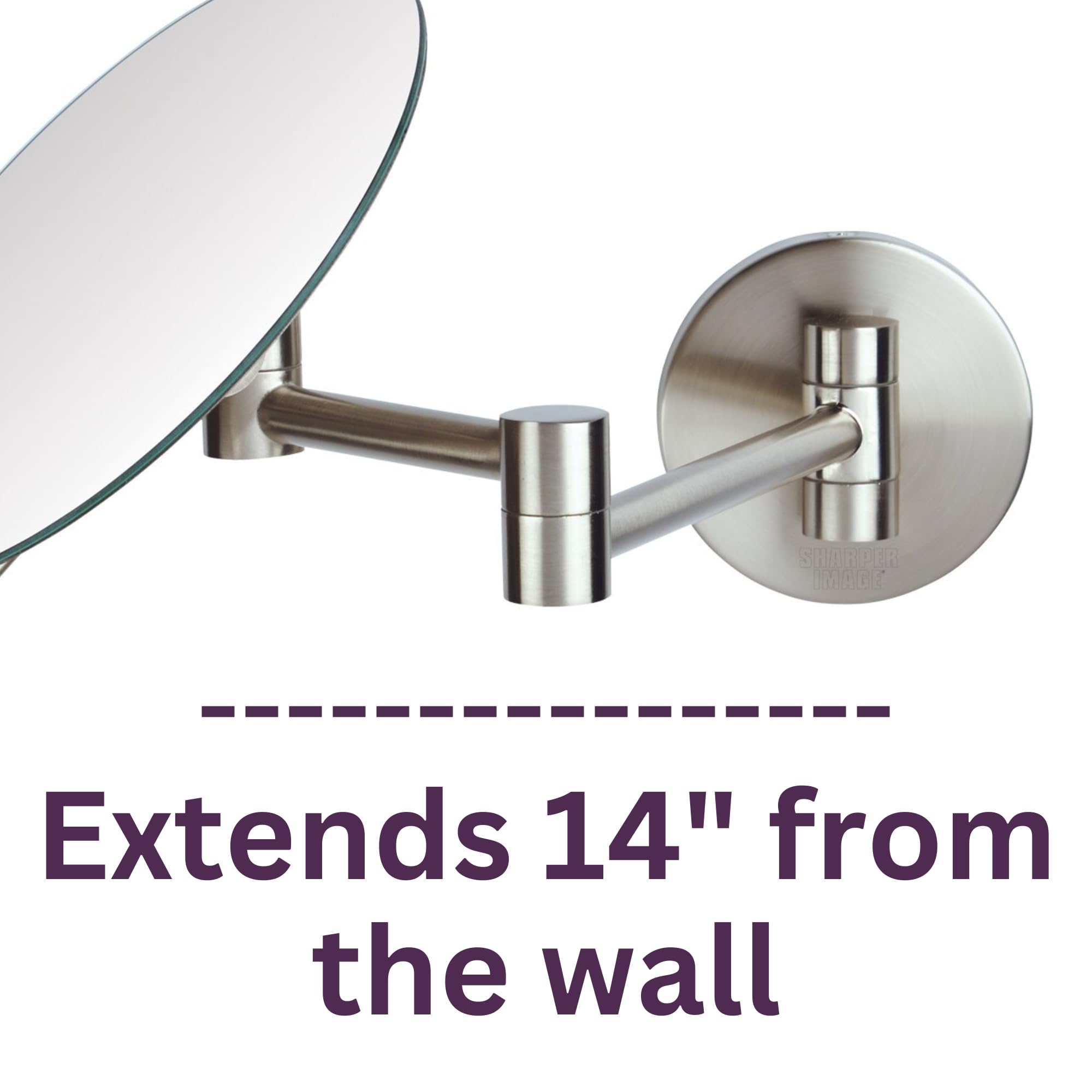 SHARPER IMAGE Jerdon 7.75-Inch Wall Mount Mirror - Makeup Mirror with 5X Magnification & 14-inch Wall Extension - Nickel Finish Round Personal Mirror - Model JRT685N
