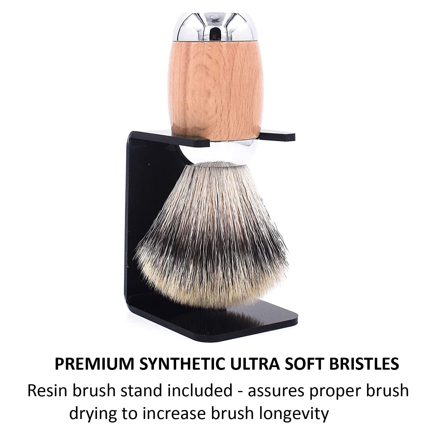 Taconic Shave's Synthetic Silvertip Luxury Shaving Brush β Deluxe Beechwood and Chrome Handle - Shaving Stand Included