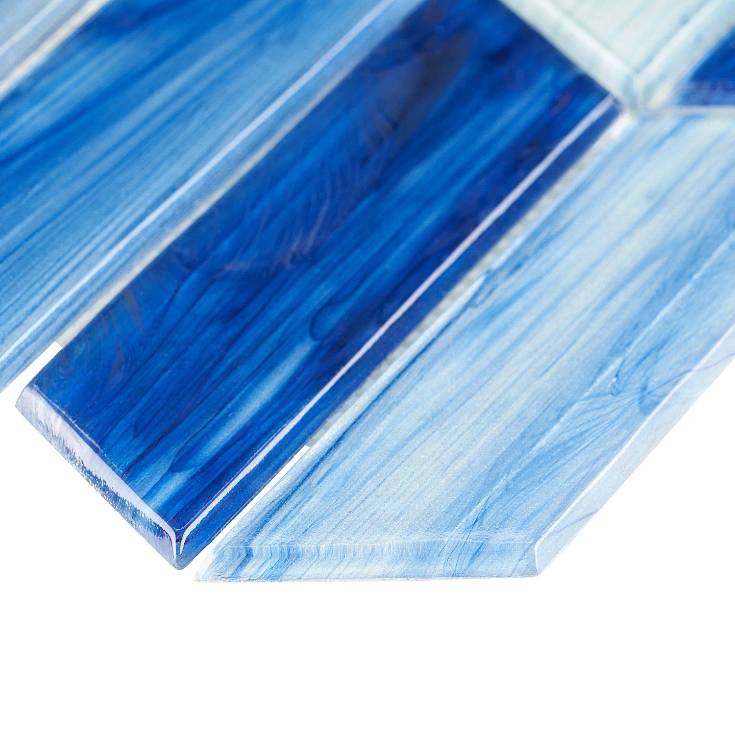 Tara Blue 4 in. x 8 in. Chevron Glass Mosaic Tile Sample