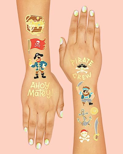 xo, Fetti Pirate Party Supplies Temporary Tattoos - 44 Glitter Styles | Nautical Birthday, Skull Crew, Treasure, Pirate Ship
