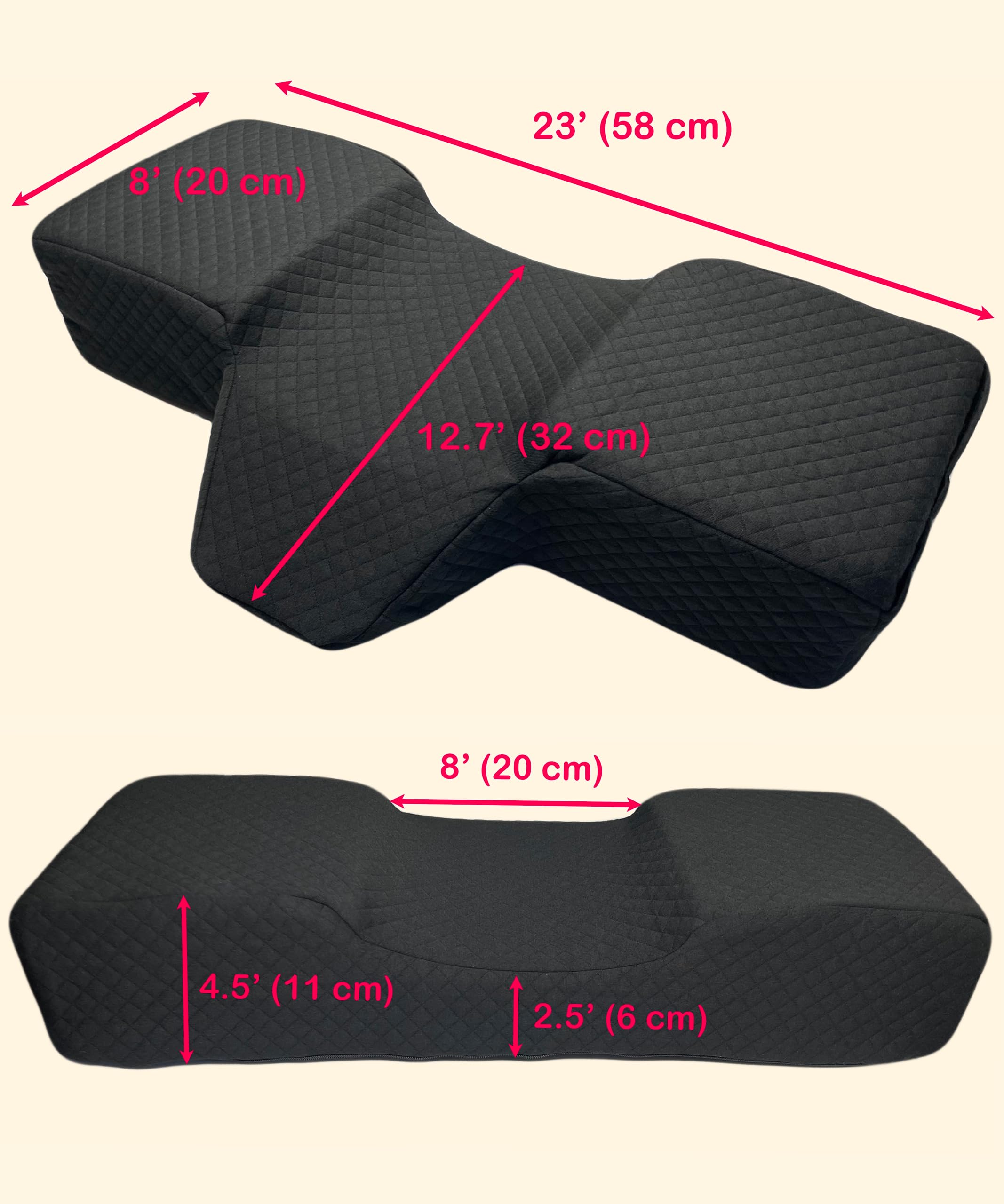 XOLLOZ Pillow For Eyelash Extensions - Curved Memory Foam Lash Bed Pillow With Neck And Back Support, Perfect Pillow For Eyelash Extensions, Two Pockets For Tools On The Sides Of Pillow (Black)