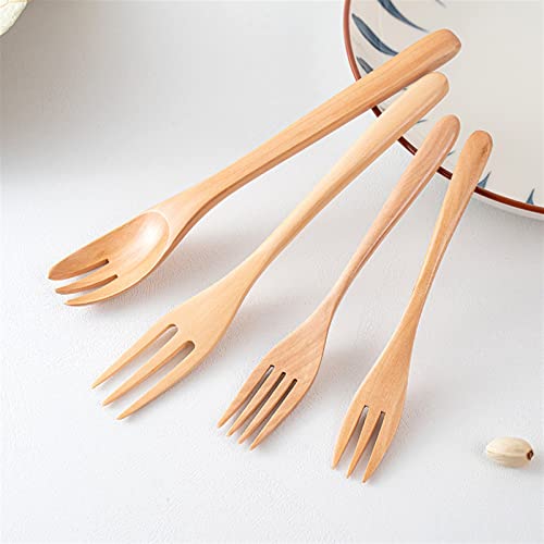 TAKESH Forks Wooden Spoon Fork Bamboo Kitchen Cooking Utensil Tools Soup-Teaspoon Tableware Wooden Fork for Desserts Salad Household Gifts