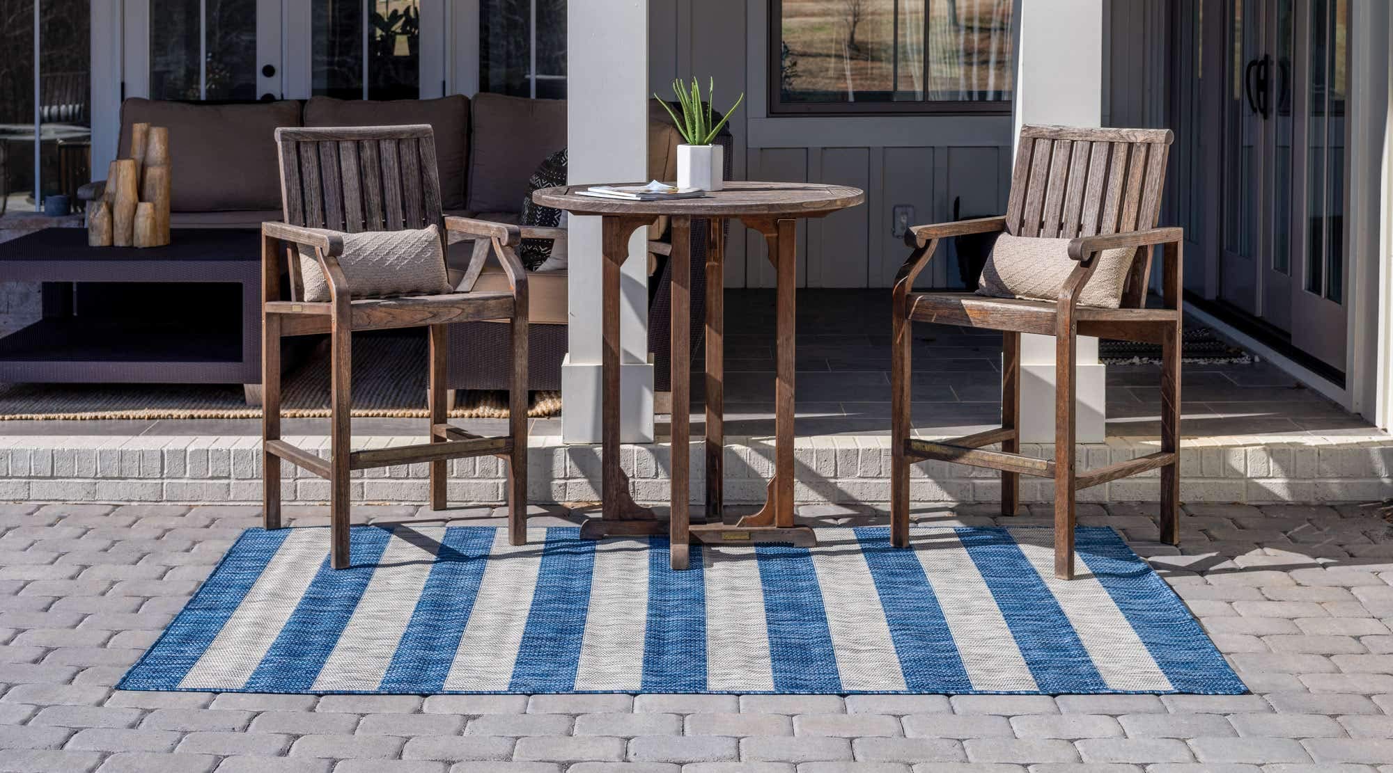 Unique Loom Outdoor Striped Collection Area Rug - Distressed Stripe (9' x 12' Rectangle, Blue/ Gray)