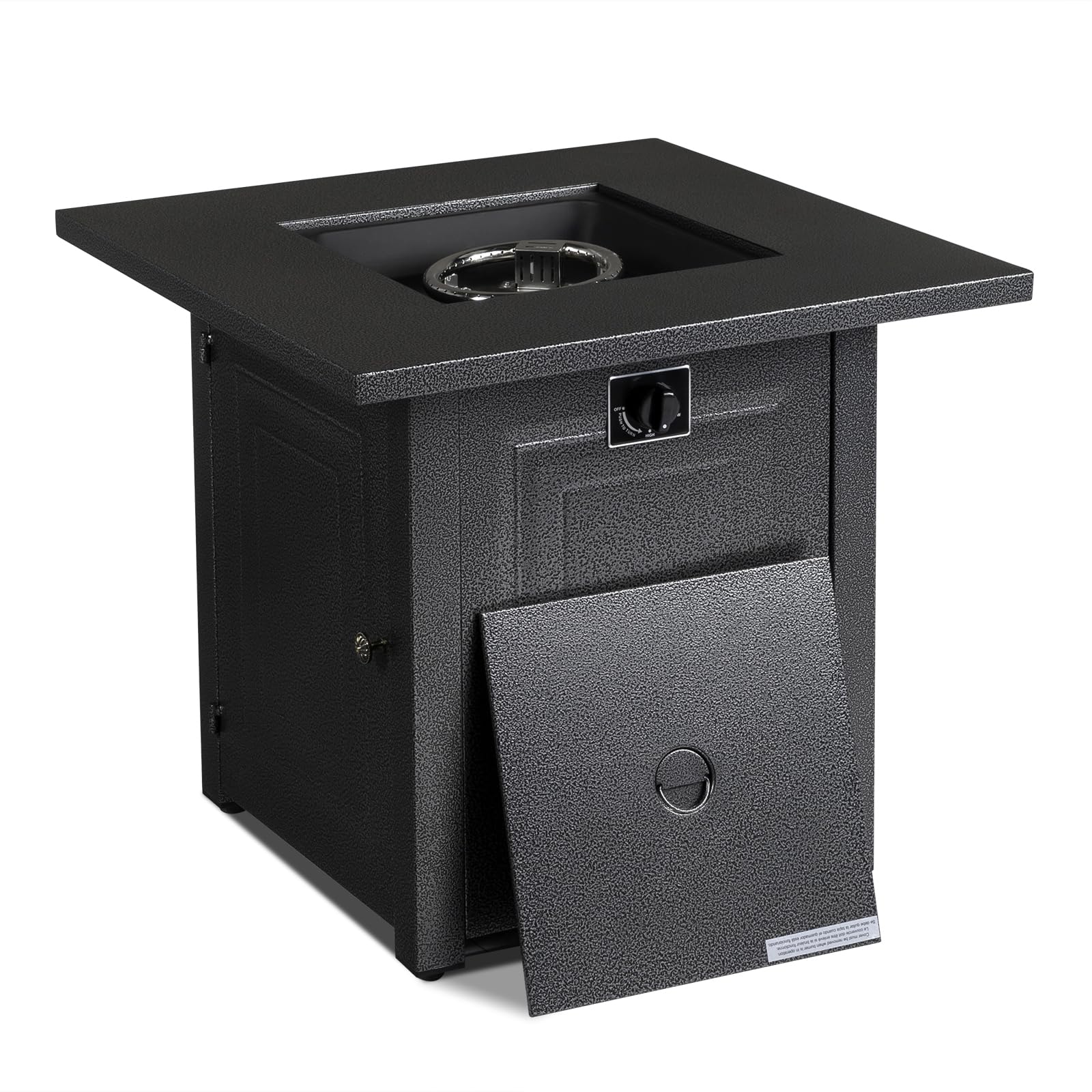 SEALAMB Outdoor 28" Square Fire Pit Table, Propane Fire Pit Table with Lid & Glass Wind Guard, CSA-Certified, 50000 BTU Gas Firepit for Outside Paito & Garden