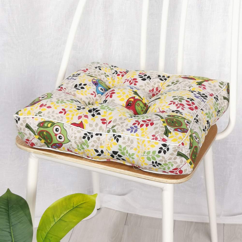 XSlive Square Chair Pads Cushion Boho Printed Soft Thick Seat Cushion for Floor Home Kitchen Office Chair (20"×20"×4",Owl)