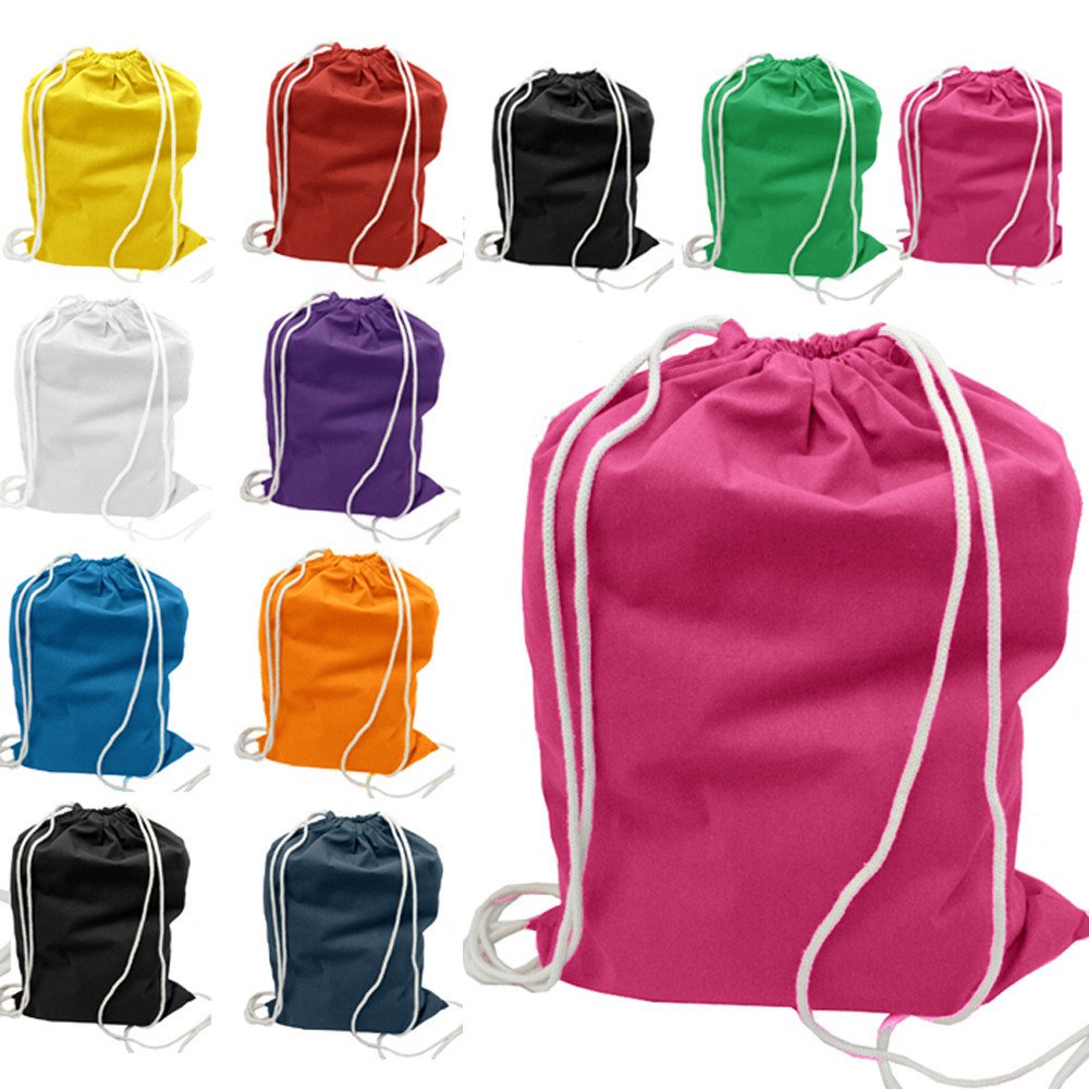 TBF 12 Pack Bulk Cotton Canvas Drawstring Backpack Bags (14" W x 18" H) - Perfect for DIY, Crafts, Events & More