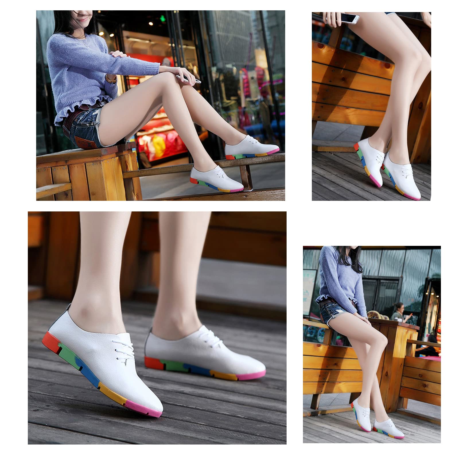 Women's Leather Lace Up Oxford Shoes,Comfortable Flat Heel Soft Sole Walking Shoes Casual Breathable Loafers Sneakers (White,8.5)