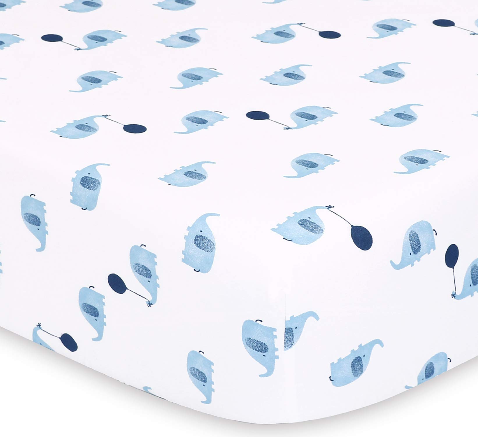 The Peanutshell Crib Sheet Set for Boys or Girls | Blue Elephant & Tribal Stripe | 2 Pack Set