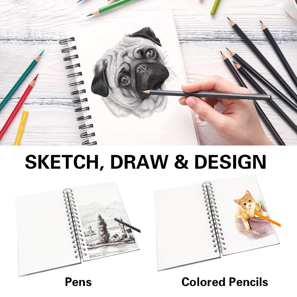 Tavolozza 8.5"x5.5" Sketch Book, Pack of 2, 100 Sheets Each (68 lb/100gsm), Double-Sided Hardbound, Spiral Sketch Pad, Durable Acid Free Drawing Paper