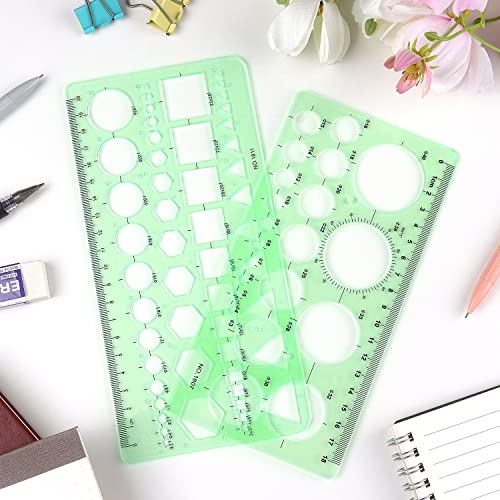 Tamaki Circle Template Measuring Geometry Ruler Geometric Drawings Stencils Rulers Scale Drafting Digital Drawing Set for Office and School Building Formwork Drawings Templates, 2 Pack