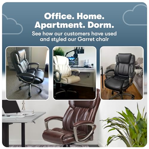 Serta Garret Executive Office, Adjustable Ergonomic Computer Chair with Layered Body Pillows, Waterfall Seat Edge, Bonded Leather, High-Back, Ivory White