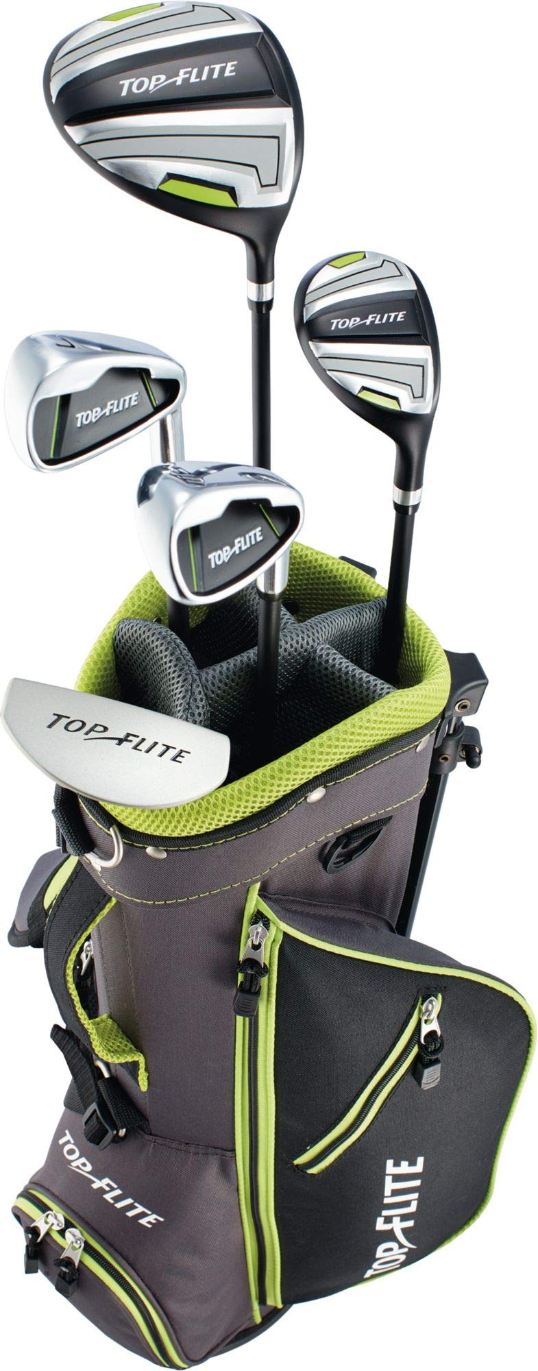 Top Flite 2019 Kids' 8-Piece Complete Golf Club Set – (Height 46” – 52”)-Grey/Volt-Right Hand