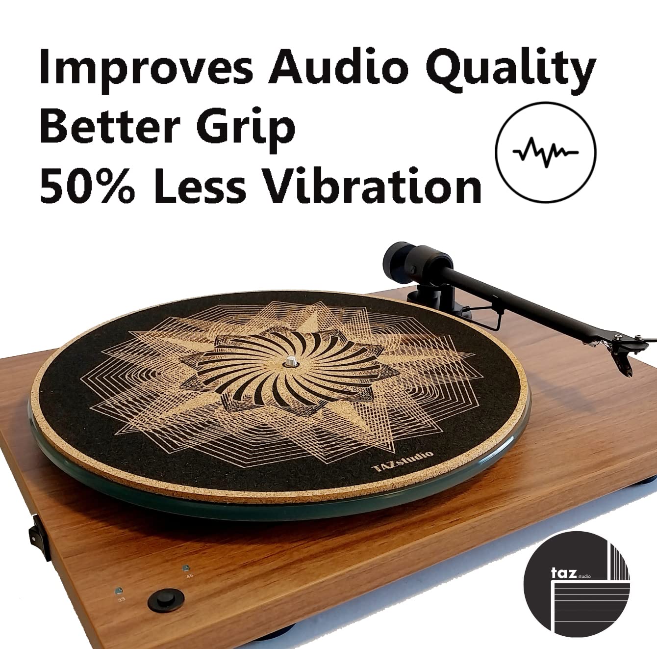 TazStudio Cork Turntable Mat for Better Sound Support on Vinyl LP Record Player - Original Geometric Design Psychedelic Geometric Dot Art (3mm Thick)- m3