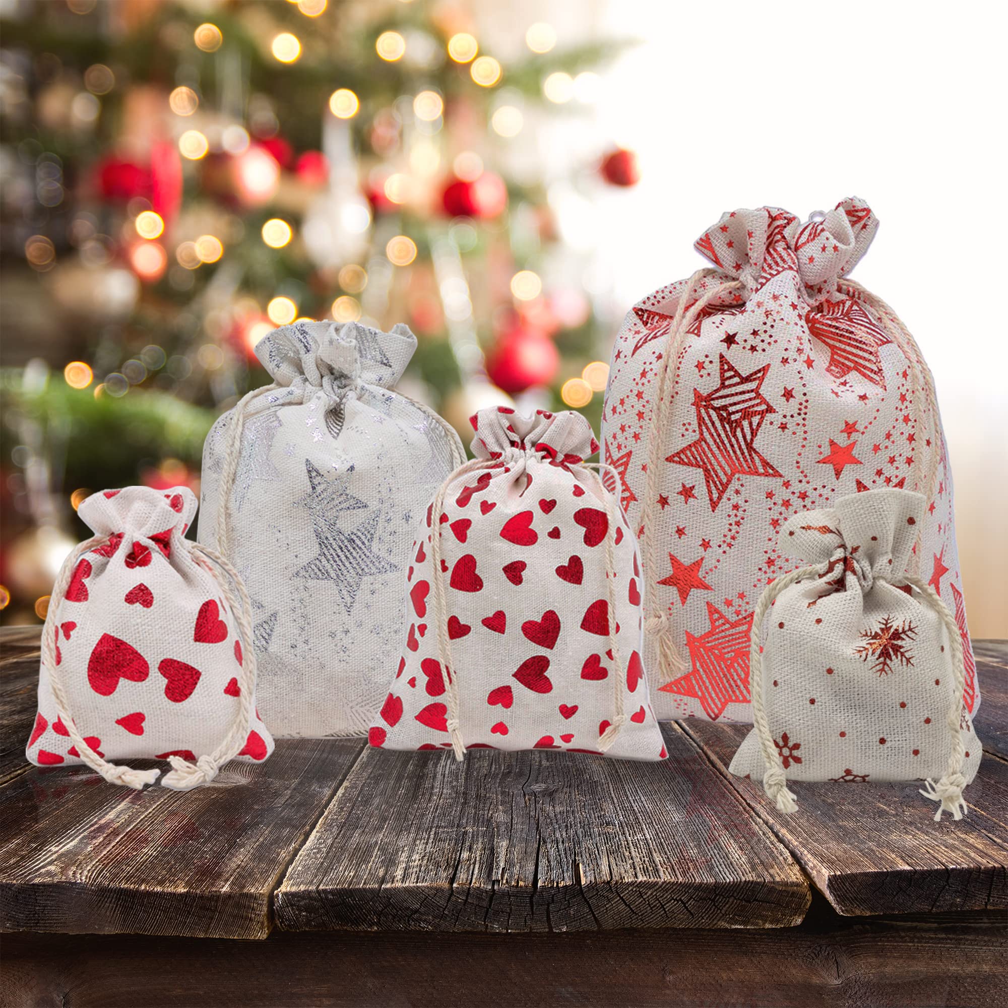 TheDisplayGuys For Your Modern Living 48pk - 6x8 Muslin Pouches with Drawstring - Presents, Party Favors, Samples (Red Stars, Medium)
