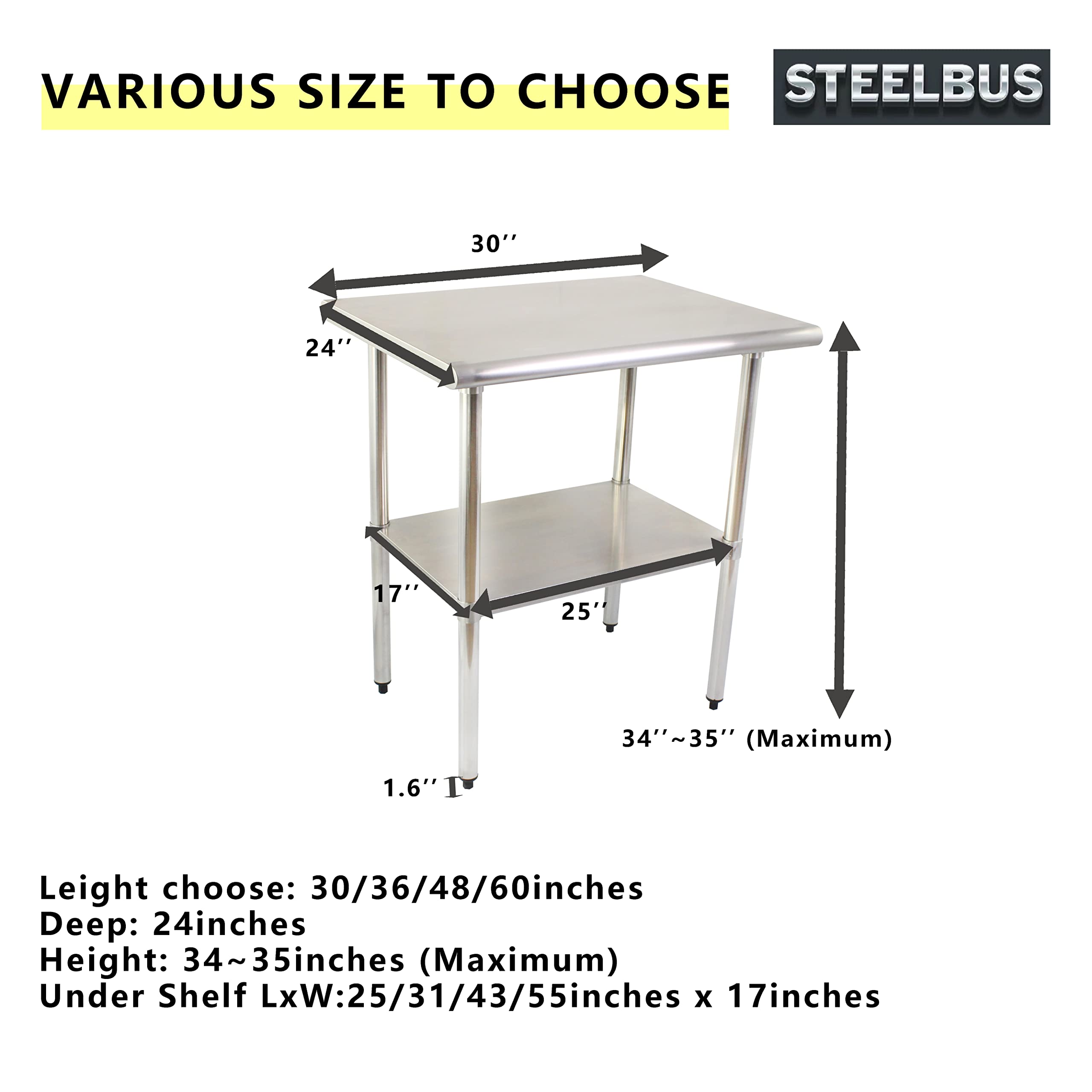 STEELBUS 33''x20'' Movable Dinning Cart table,Metal kitchen food prep work table with 2 big caster,pizza oven table,grill table indoor & outdoor