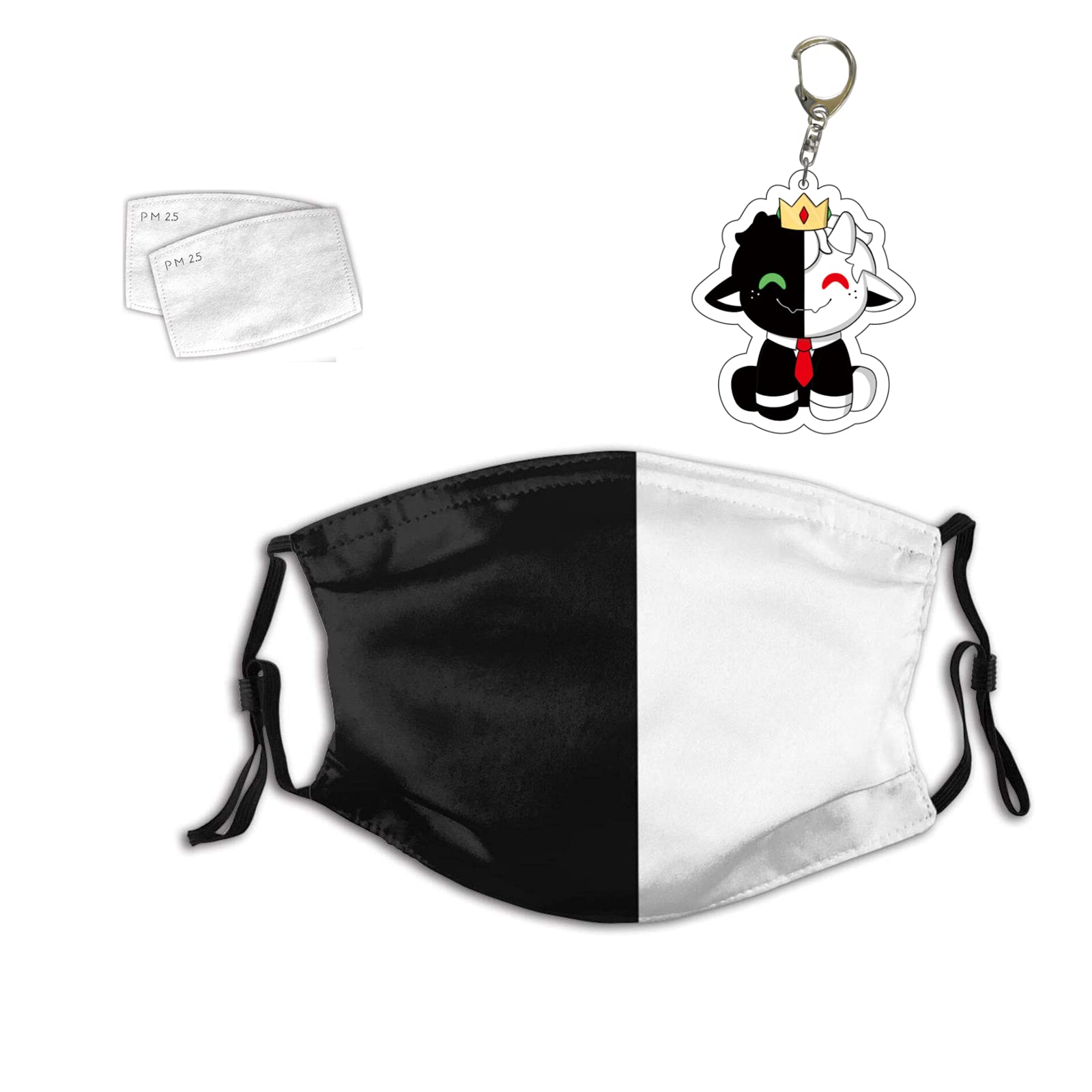 TANGDIAABBCC Split Face Mask with Half White Half Black,Ranboo Mask SMP Reusable,Ranboo Cosplay Myct Accessories Washable Merch for Men Women