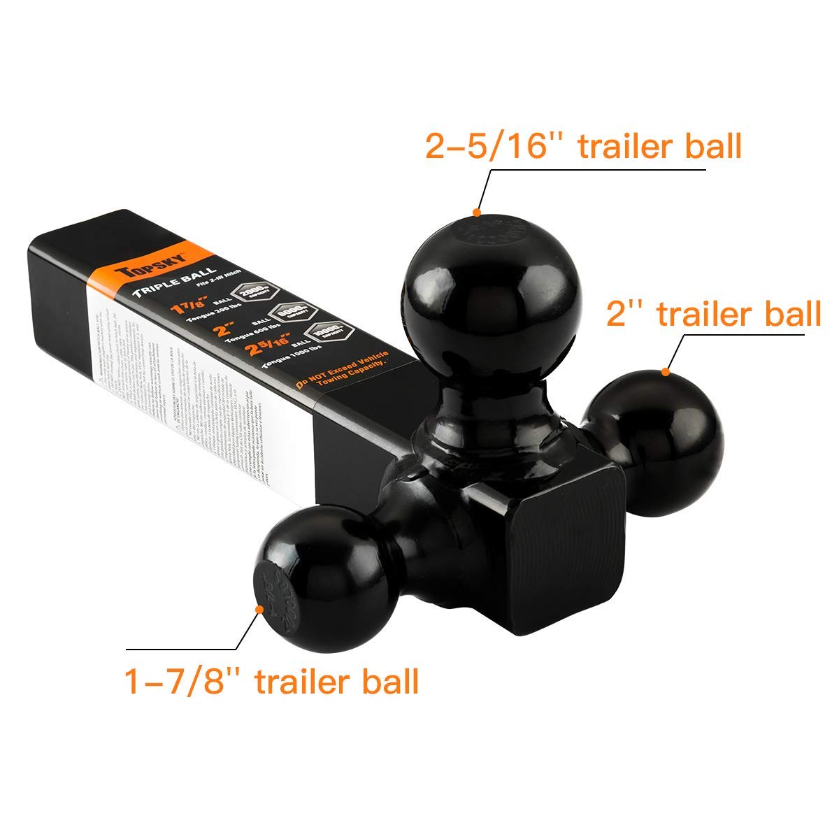 TOPSKY Trailer Hitch Trailer Ball Mount & pin,1-7/8,2,2-5/16-inch Hitch Ball TS2005